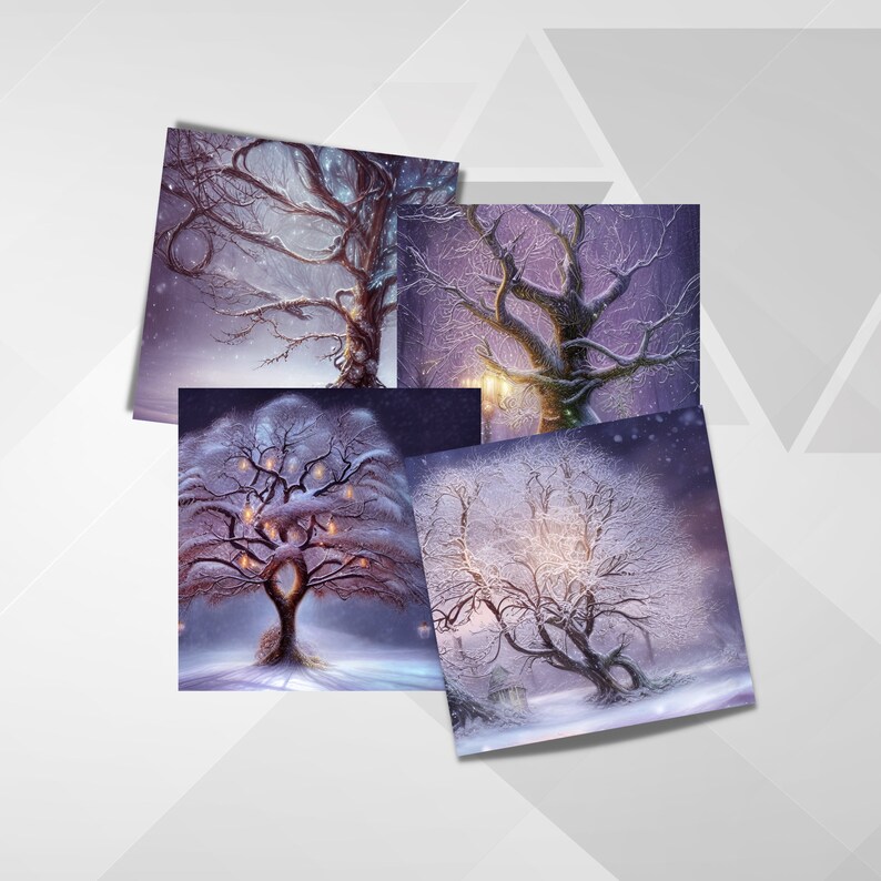 Winter Trees Digital Paper, Snowy Winter Tree Watercolors, Snow ...