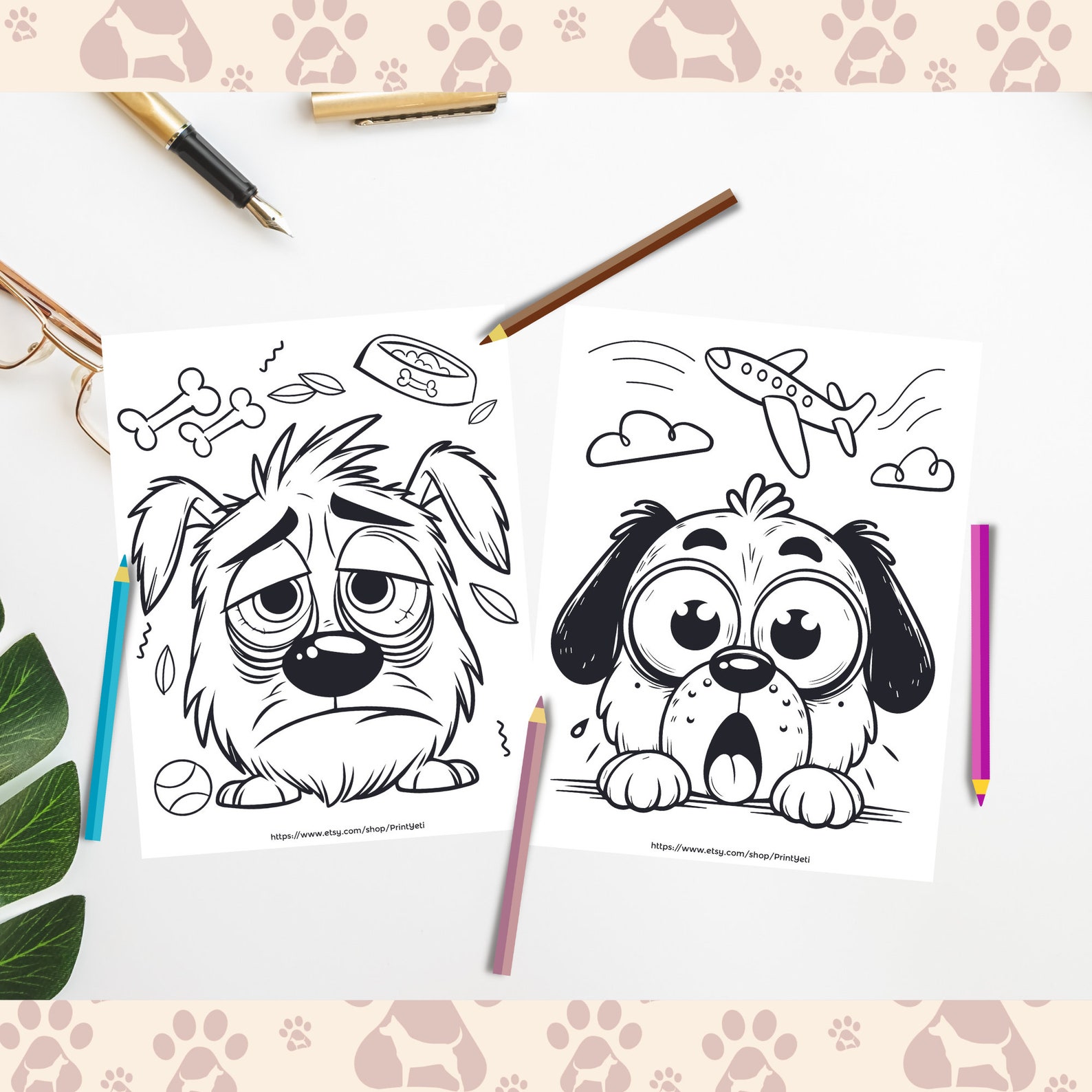 Cute and Funny Dogs Coloring Pages, 60 Pages, Cute Coloring, Printable ...
