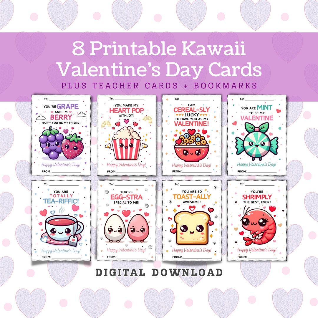 Cute Kawaii Valentines Cards, Kawaii Food Printable Valentine's Day ...