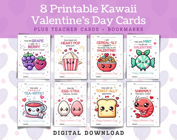 16 Printable Cute Food Pun Valentine's Day Card Set, Valentine's Day ...