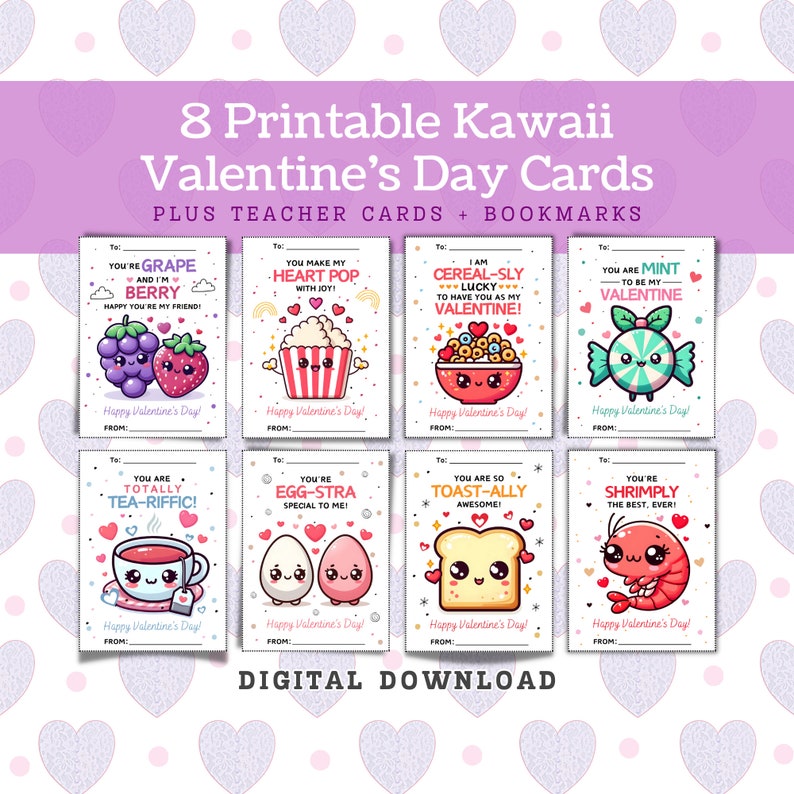 Cute Kawaii Valentines Cards, Kawaii Food Printable Valentine's Day ...