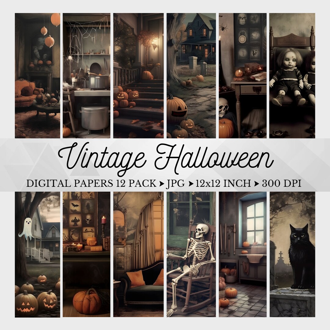 Vintage Halloween Digital Paper, Halloween Printable, Scrapbook Paper ...