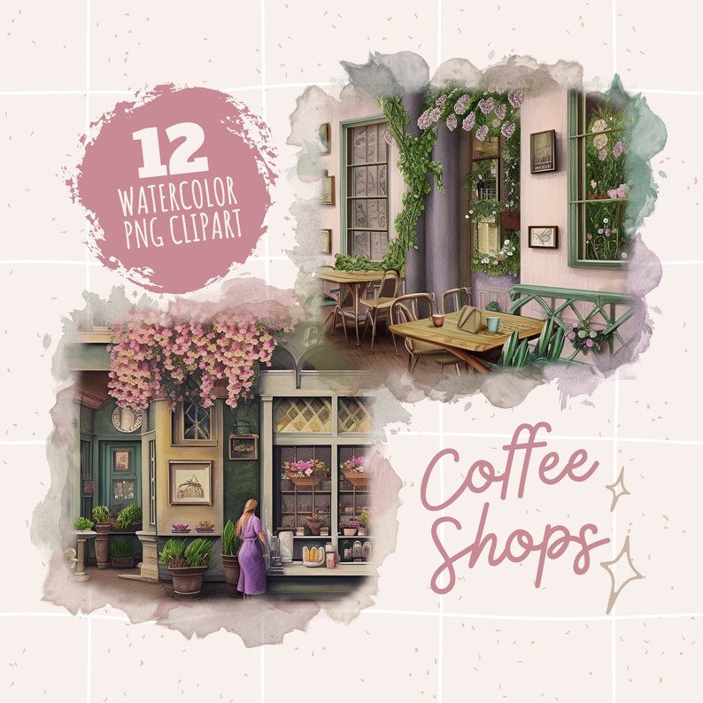Spring Coffee Shop Clipart Romantic French Cafe Spring Cafe - Etsy