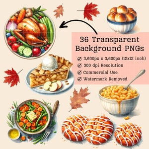 Watercolor Thanksgiving Food Clipart, Turkey Dinner, Autumn Food ...