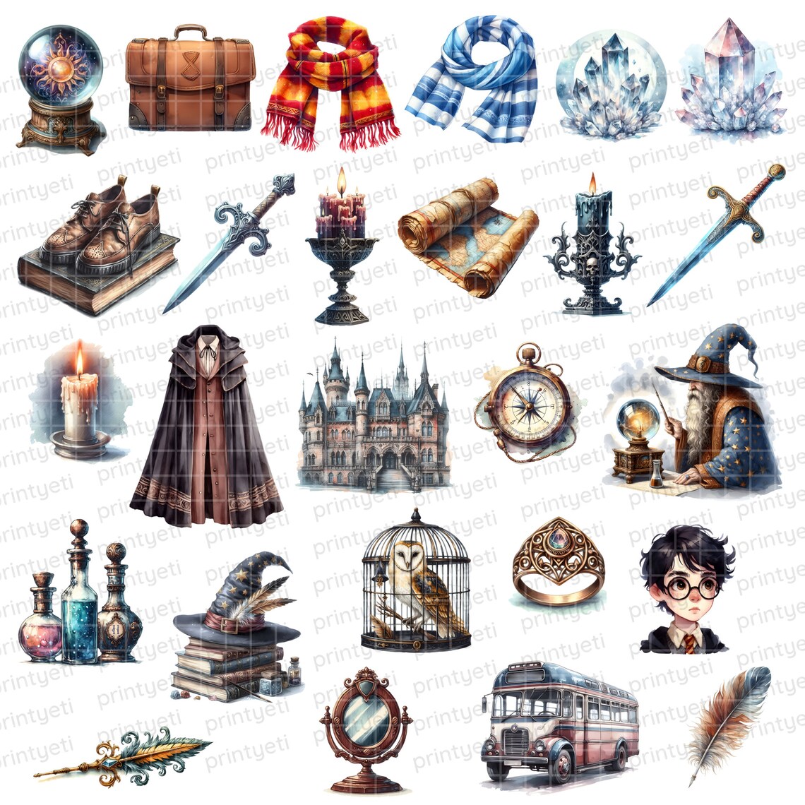 75 Wizard School Watercolor Clipart, Magic School Clipart, Wizard ...