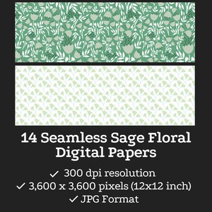 Sage Green Floral Digital Paper Pack, Seamless Patterns, Scrapbook ...