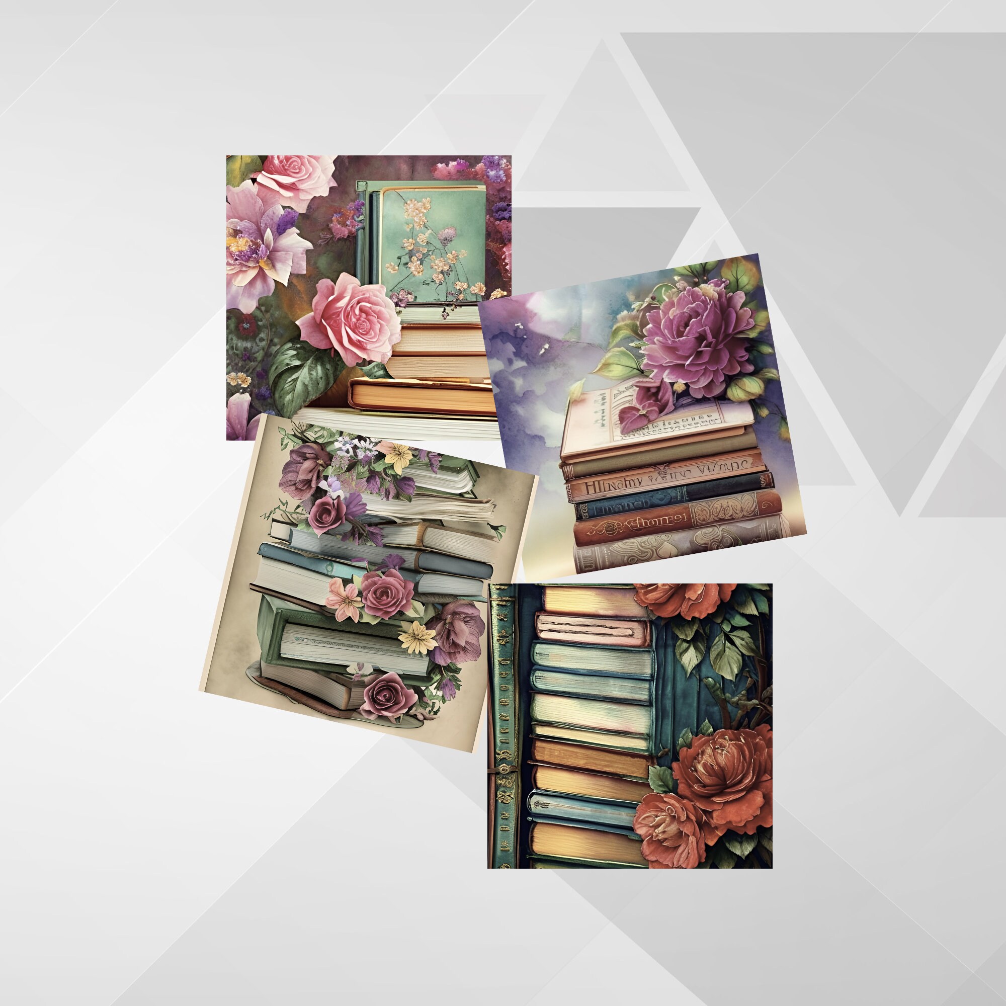 Books and Flowers Digital Paper Bookish Papers Booklover - Etsy