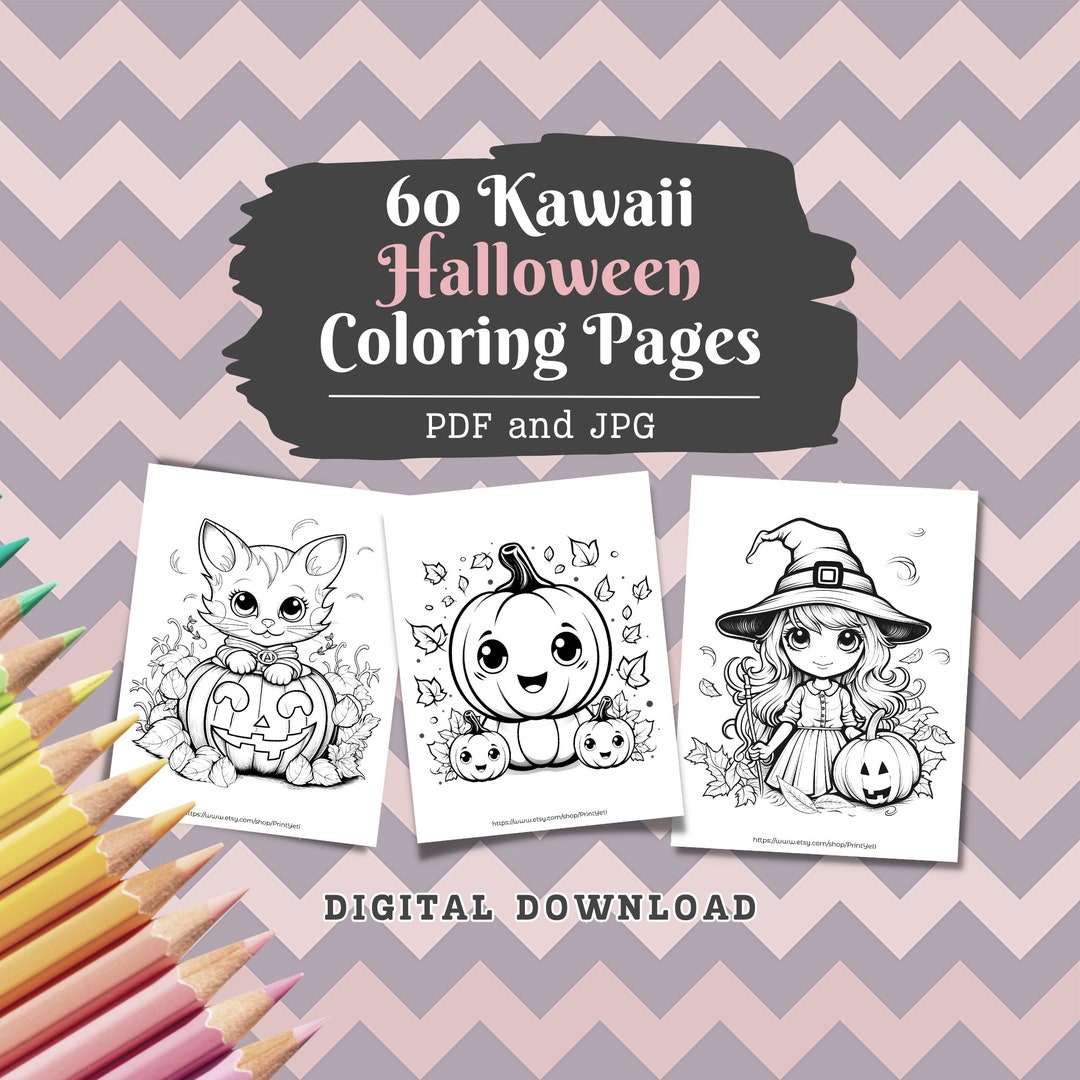 Kawaii Halloween Coloring Pages, 60 Pages, Cute Coloring, Creepy Kawaii ...