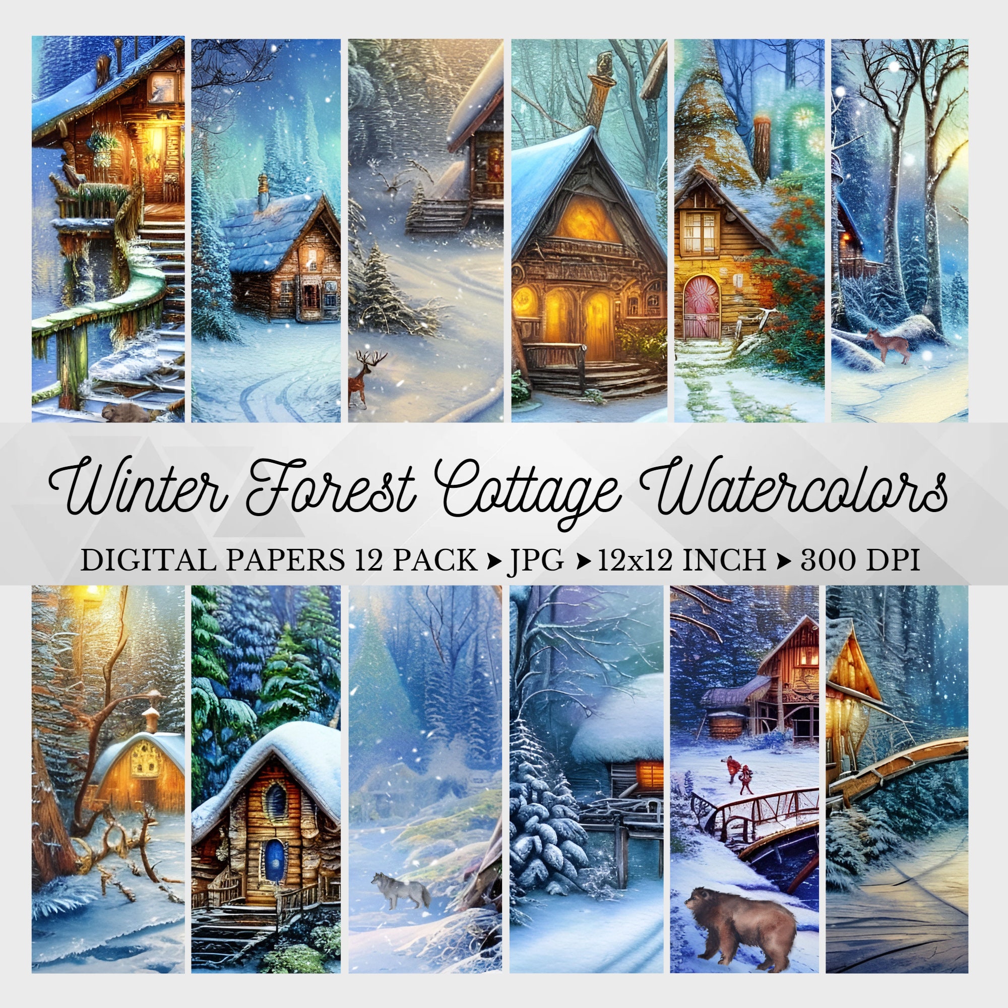 Winter Forest Digital Paper Forest Watercolors Snow - Etsy