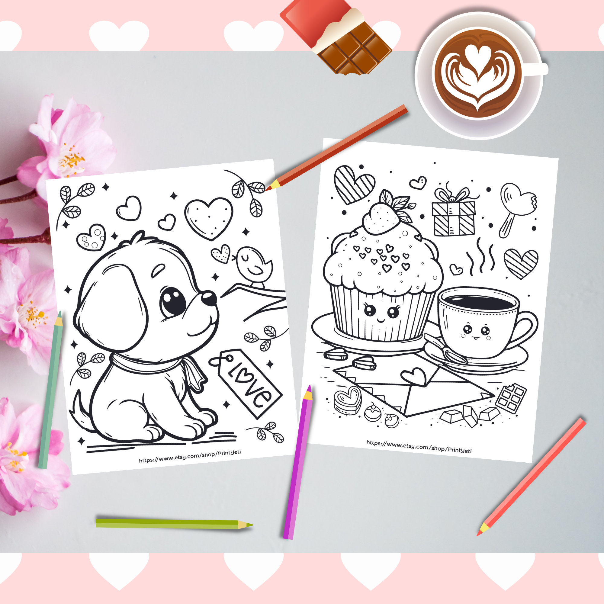 Kawaii Valentine's Coloring Pages, 60 Pages, Cute Coloring, Cute Kawaii ...