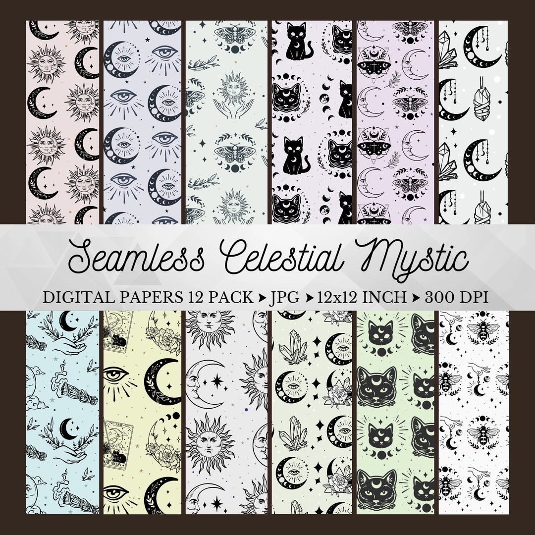 Celestial Mystic Digital Paper, Seamless Celestial Digital Paper ...
