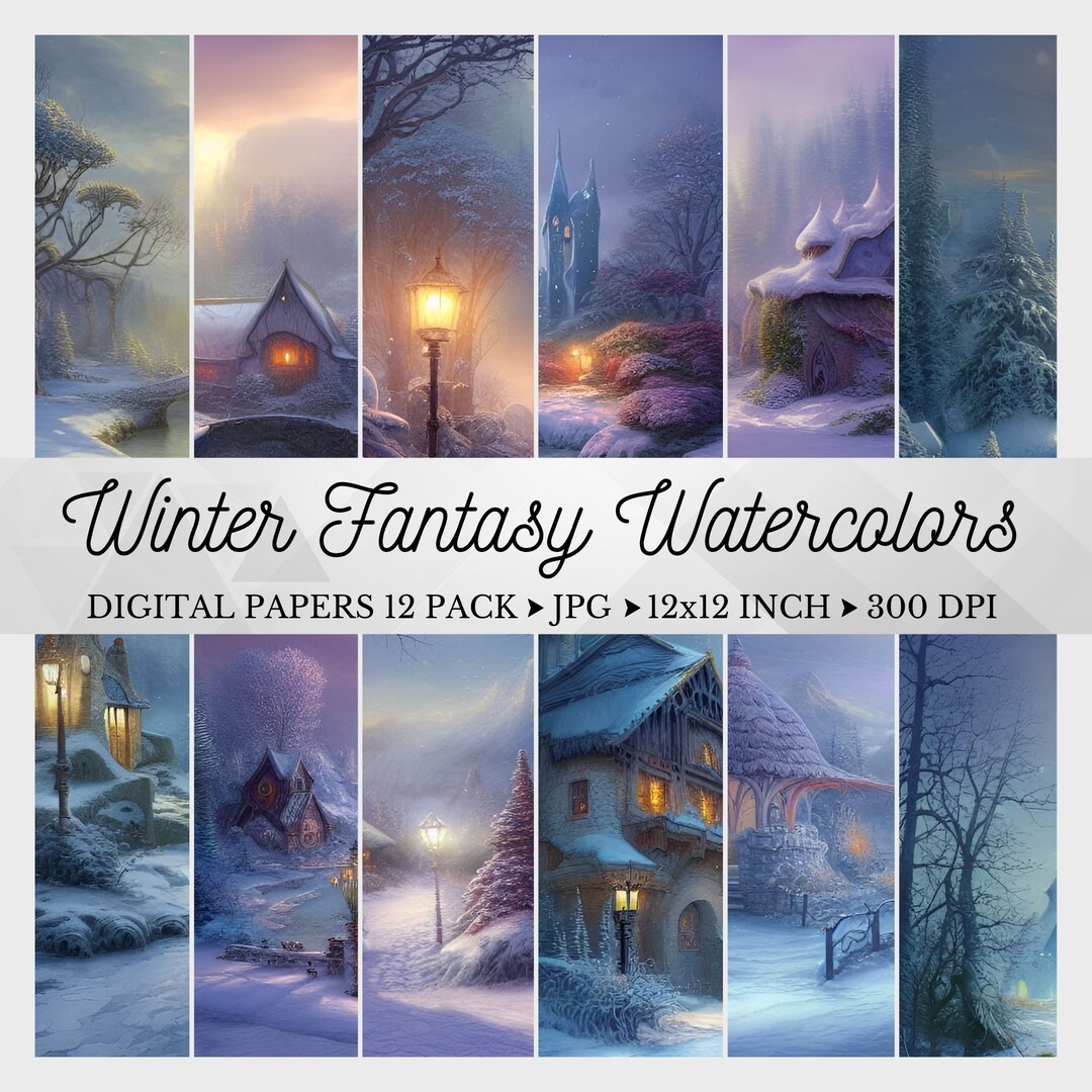 Winter Fantasy Digital Paper, Winter Watercolors, Winter Scenes, Snow ...