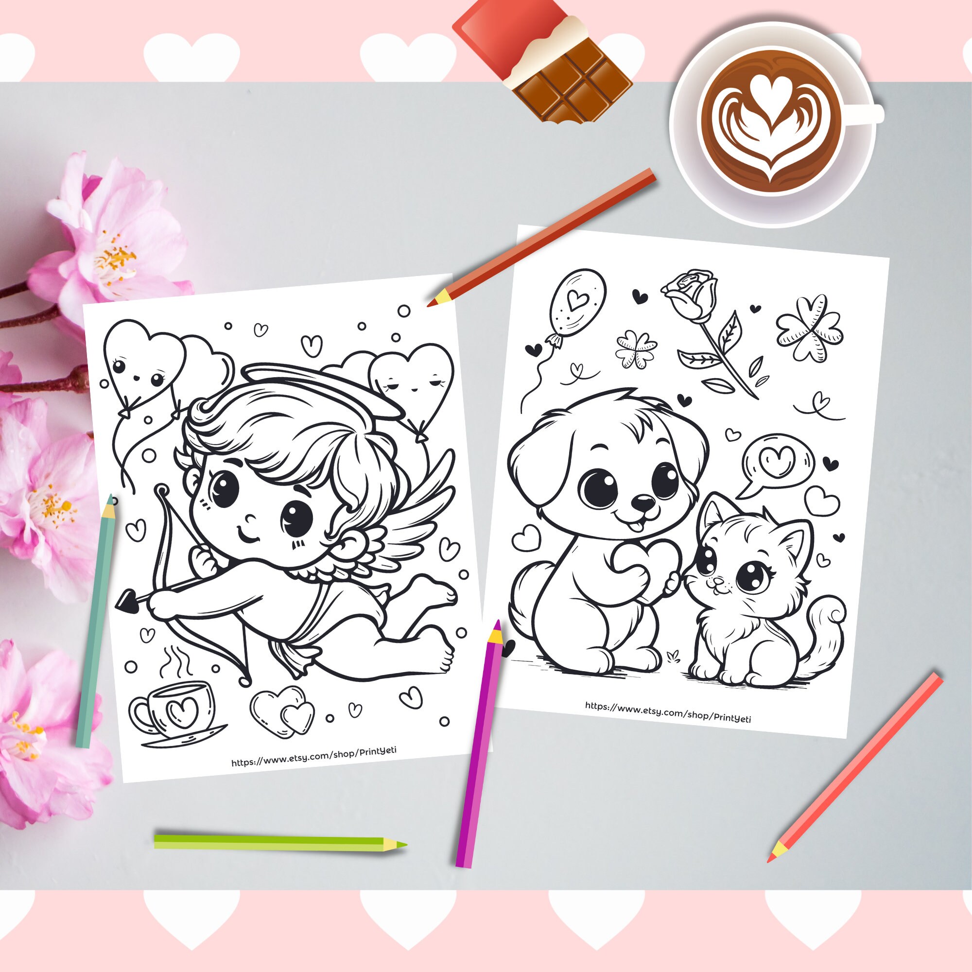 Kawaii Valentine's Coloring Pages, 60 Pages, Cute Coloring, Cute Kawaii ...