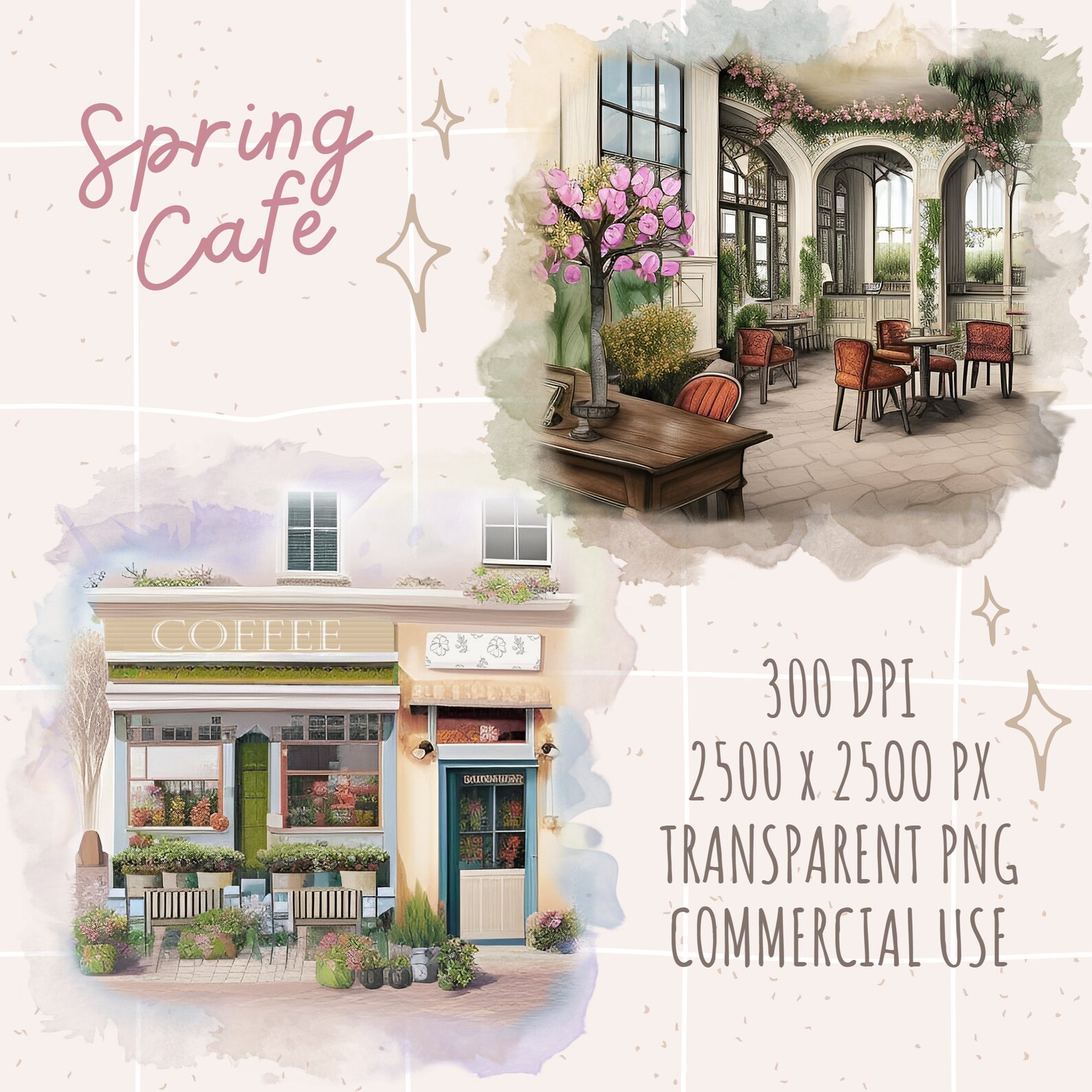 Spring Coffee Shop Clipart Romantic French Cafe Spring Cafe - Etsy