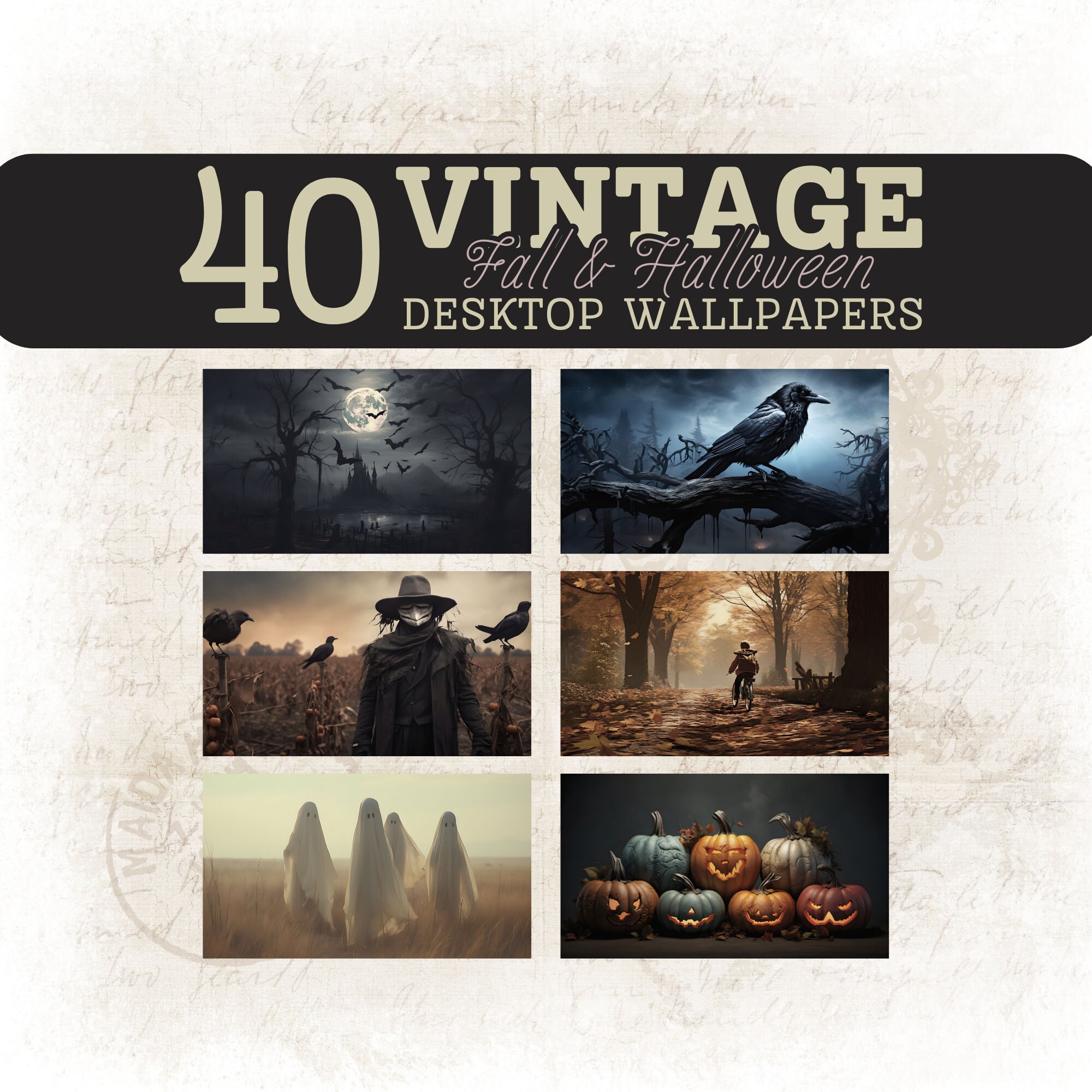 Vintage Halloween Desktop Wallpaper Pack, Set of 40, Computer ...