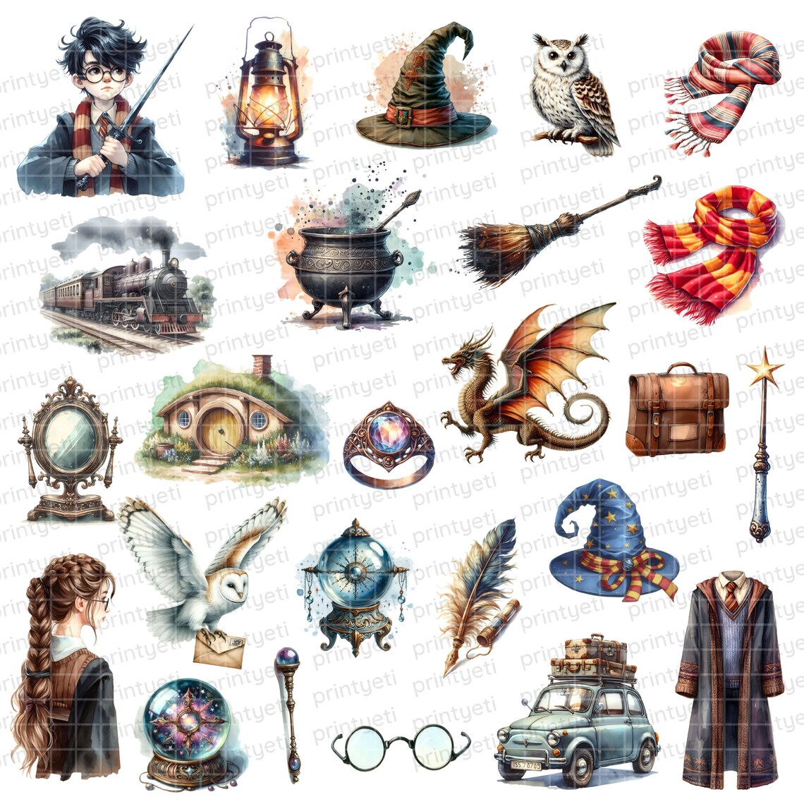 75 Wizard School Watercolor Clipart, Magic School Clipart, Wizard ...