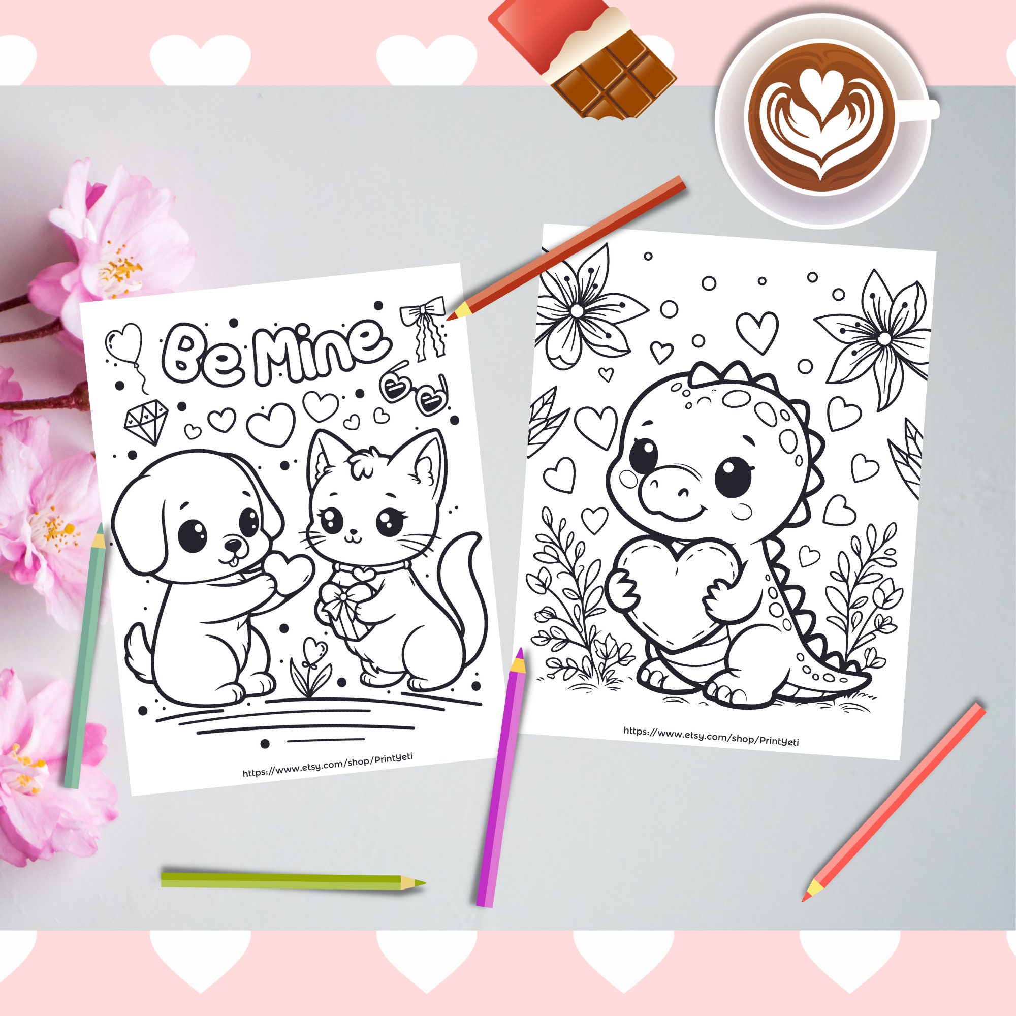 Kawaii Valentine's Coloring Pages, 60 Pages, Cute Coloring, Cute Kawaii ...