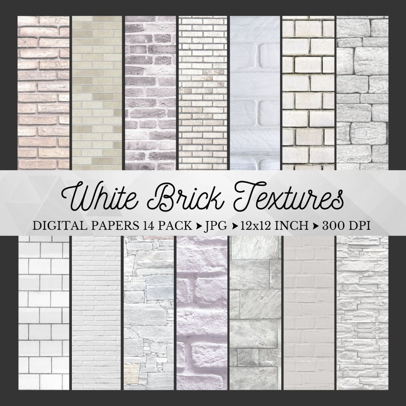 White Brick Background Digital Papers, Realistic White Bricks Texture ...