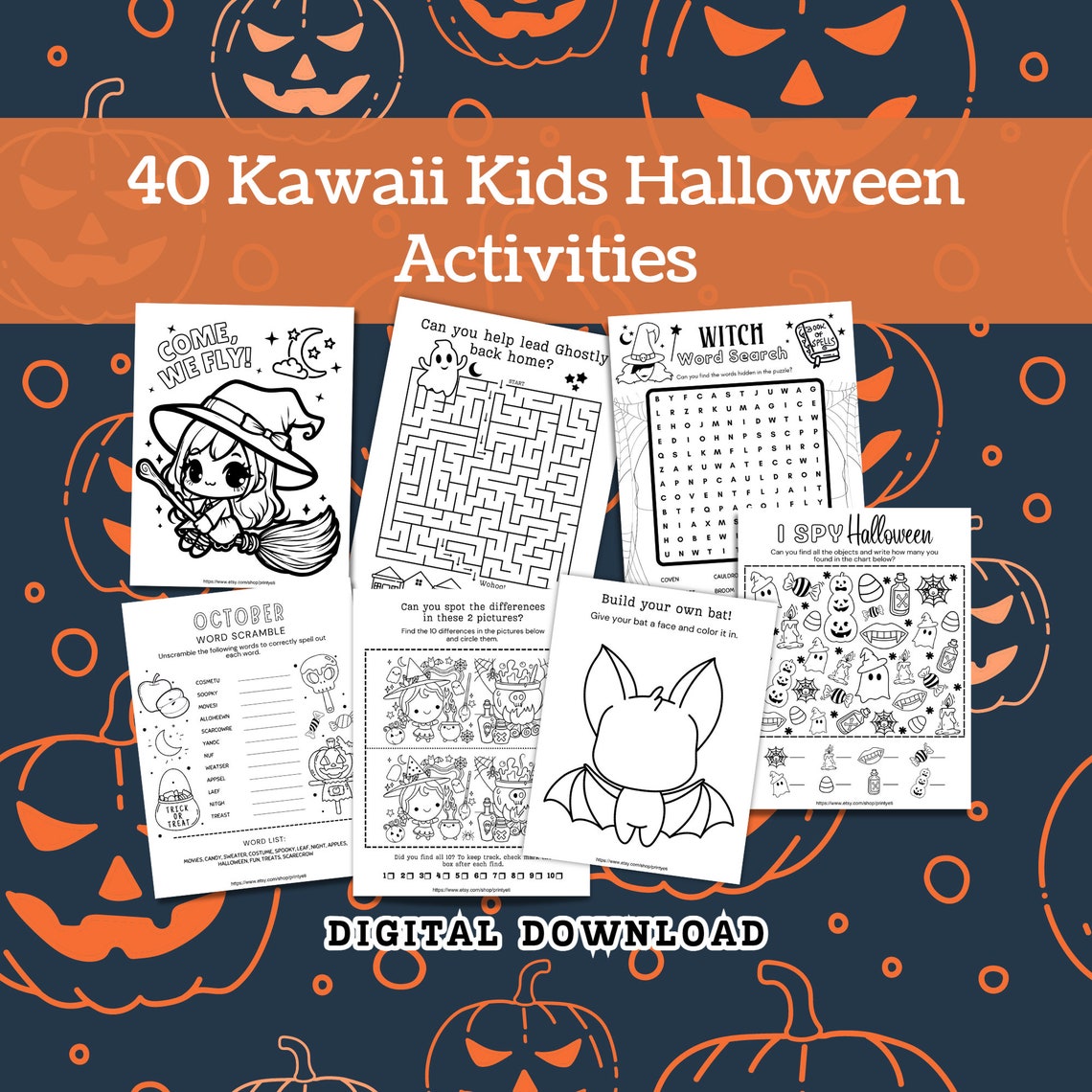 Printable Halloween Activities for Kids, Kawaii Halloween, Cute Kawaii ...