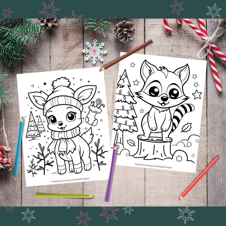 Woodland Christmas Baby Animals Coloring Pages, Cute Coloring, Cute ...