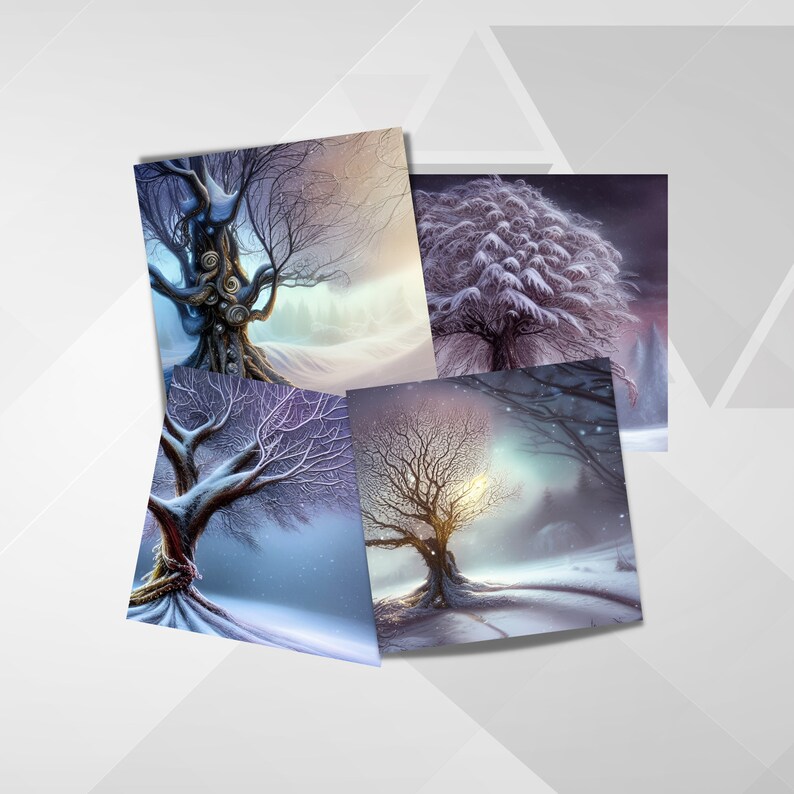 Winter Trees Digital Paper, Snowy Winter Tree Watercolors, Snow ...