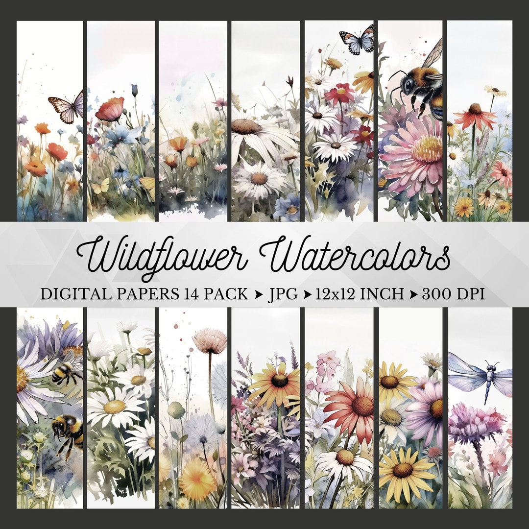 Watercolor Wildflowers Digital Paper Pack, Junk Journal Printable ...