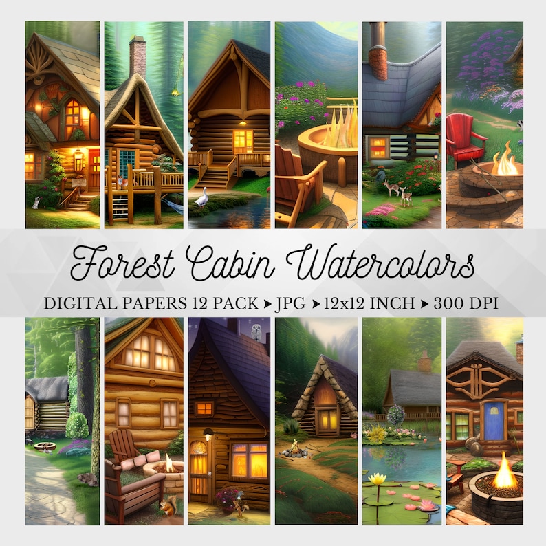 Cabin Life Digital Papers, Forest Cabins, Cabin in the Woods, Camping ...