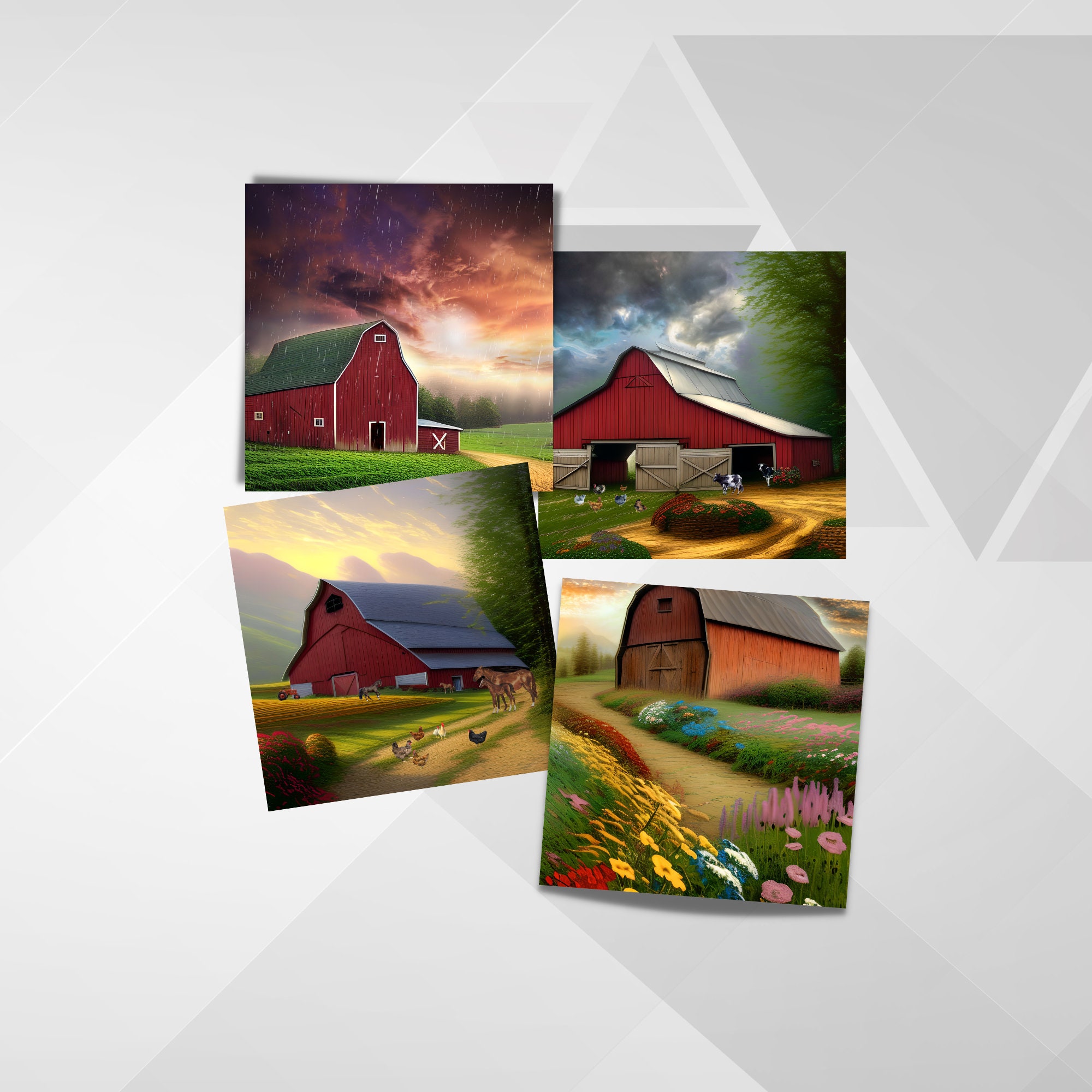 Country Barn Digital Paper Barn With Chickens Barn - Etsy