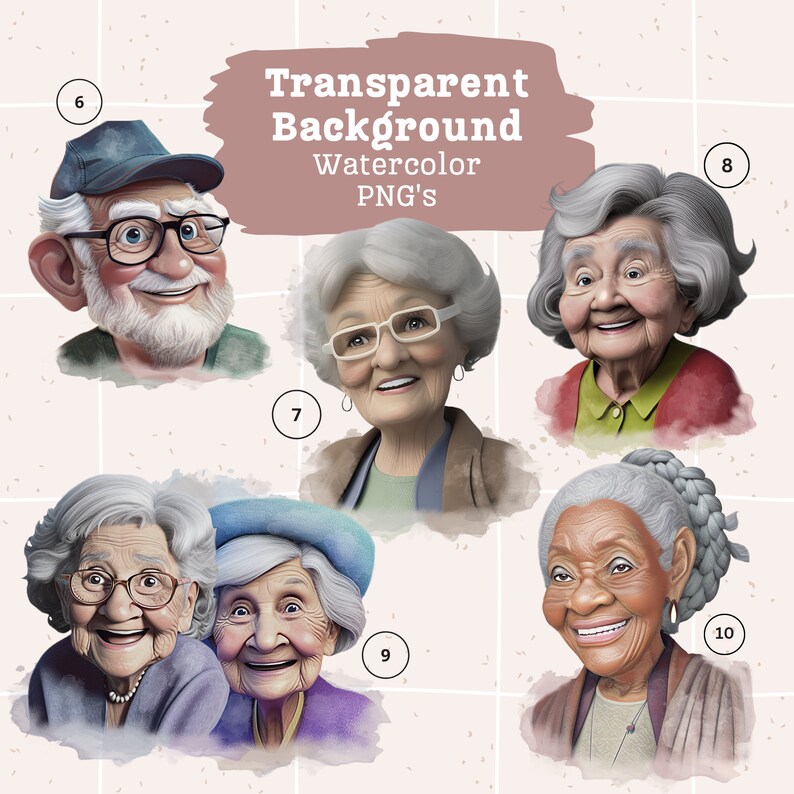 Elderly Clipart, Friendship Clipart PNG, Digital Watercolor, Love ...