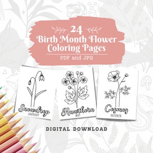 Birth Month Flower Coloring Pages, 24 Pages, Birth Month Flowers ...