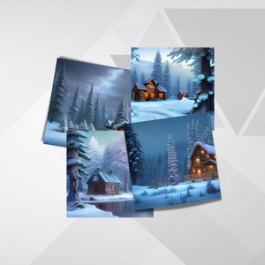 Winter Cabin Digital Paper, Cabin Watercolors, Snow Printable Scrapbook ...