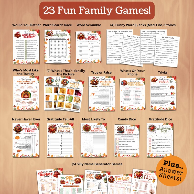 Ultimate Thanksgiving Games Bundle, Family Thanksgiving Games ...