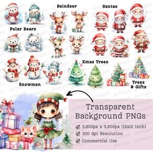 Cute Kawaii Christmas Clipart Set of 65, Watercolor Clipart Bundle ...