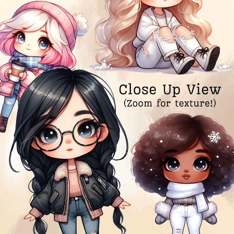 Chibi Clipart Set of 37, Winter Edition, Watercolor Cute Kawaii Anime ...