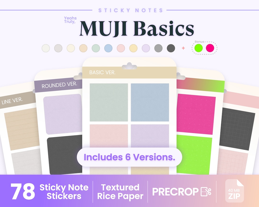 78 MUJI Basics Sticky Note Stickers: Rice Paper Texture (precrop PNG ...