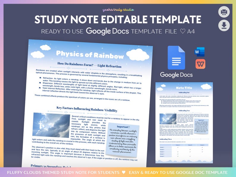 Editable Study Notes Template for Students | Ready-to-use Google Docs ...