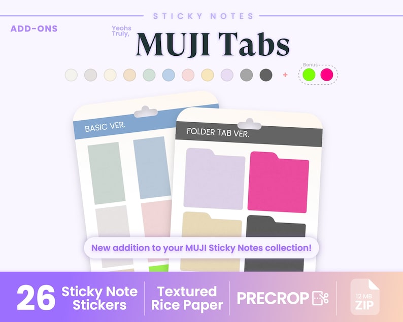 26 MUJI Tab Sticky Note Stickers: Rice Paper Texture (precrop PNG) - Etsy
