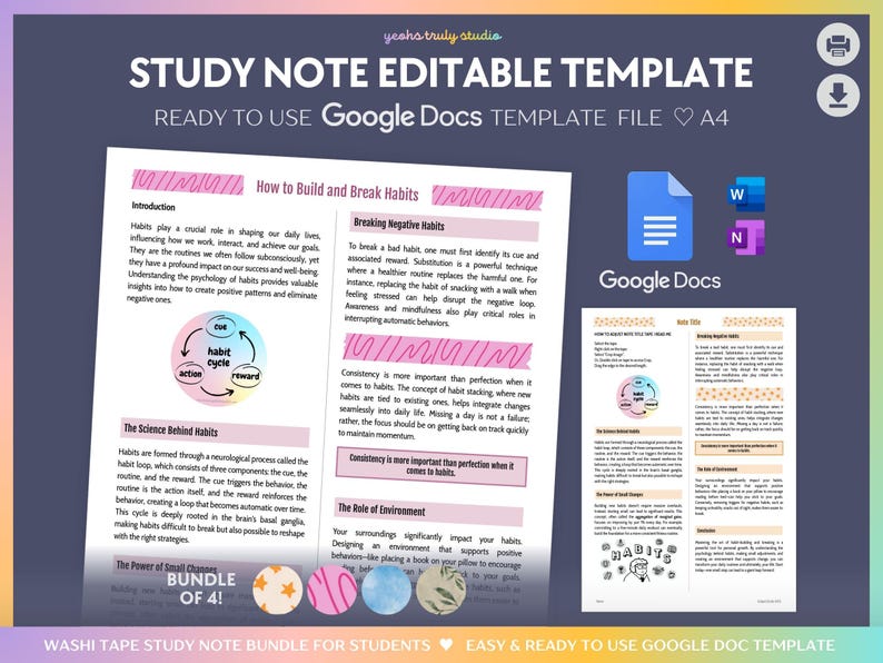 Editable Study Notes Template for Students | Ready-to-use Google Docs ...