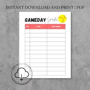 Softball Gameday Snack Sign up Sheet PDF | Softball Snack Schedule ...