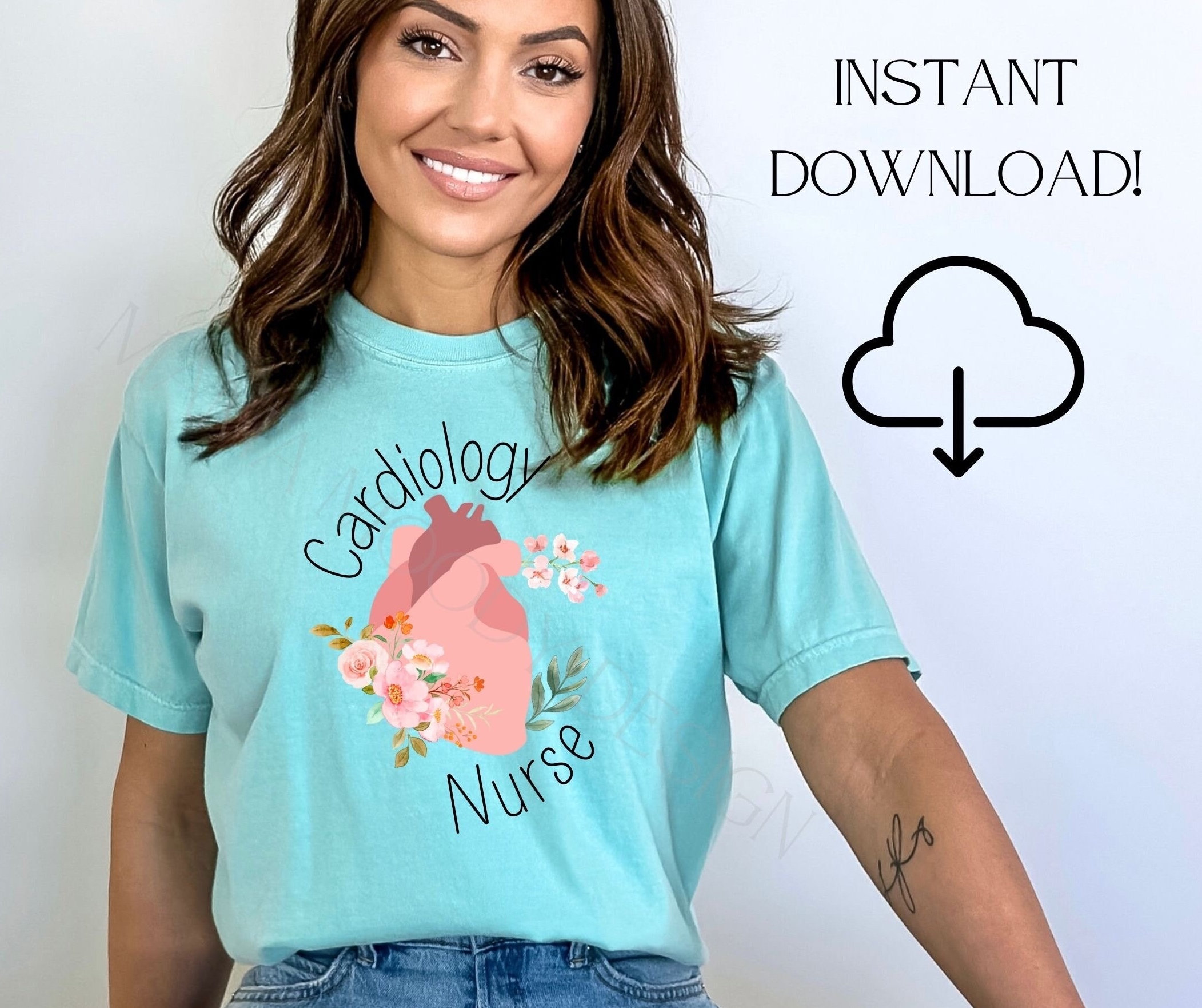 Cardiology Nurse Floral Heart PNG | Cardiac Nurse Shirt Design ...