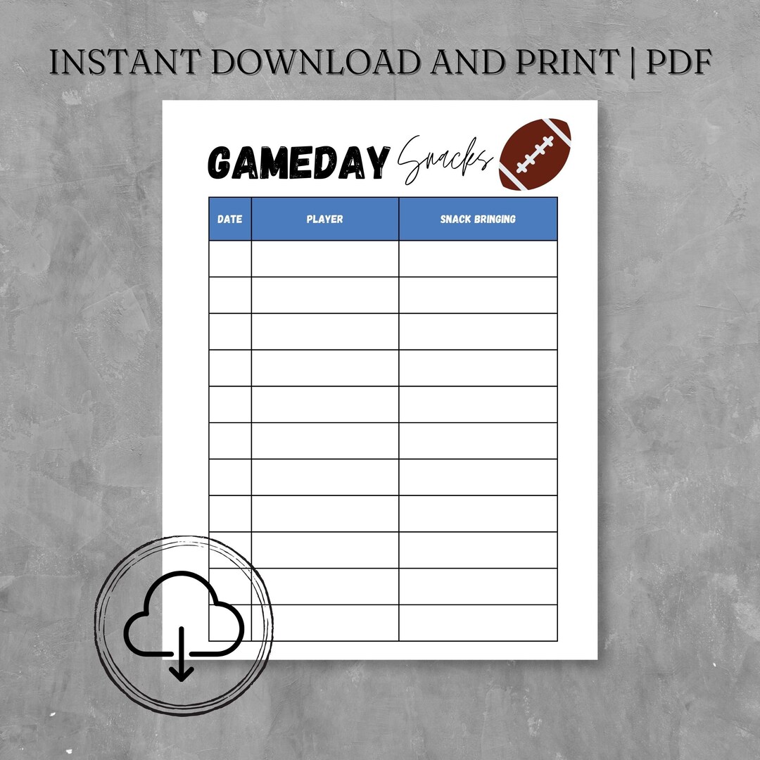 Football Game Day Sports Snack Sign up Sheet | Snack Volunteer Form ...