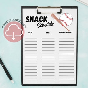 Baseball Snack Sign up Sheet | Tball Snack Schedule | Snack Schedule ...