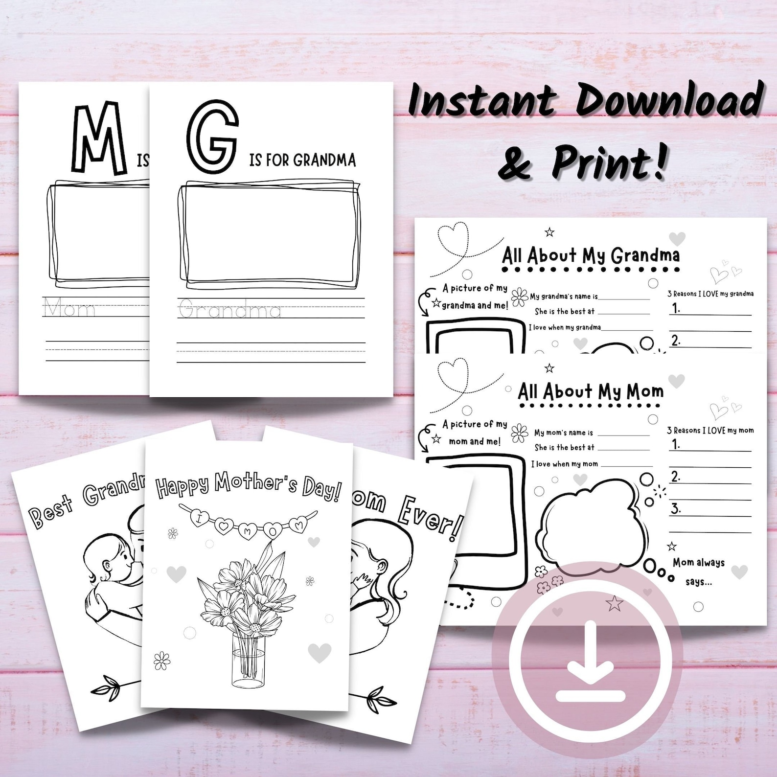 Printable Mother's Day Preschool Worksheets Bundle, Coloring Pages ...