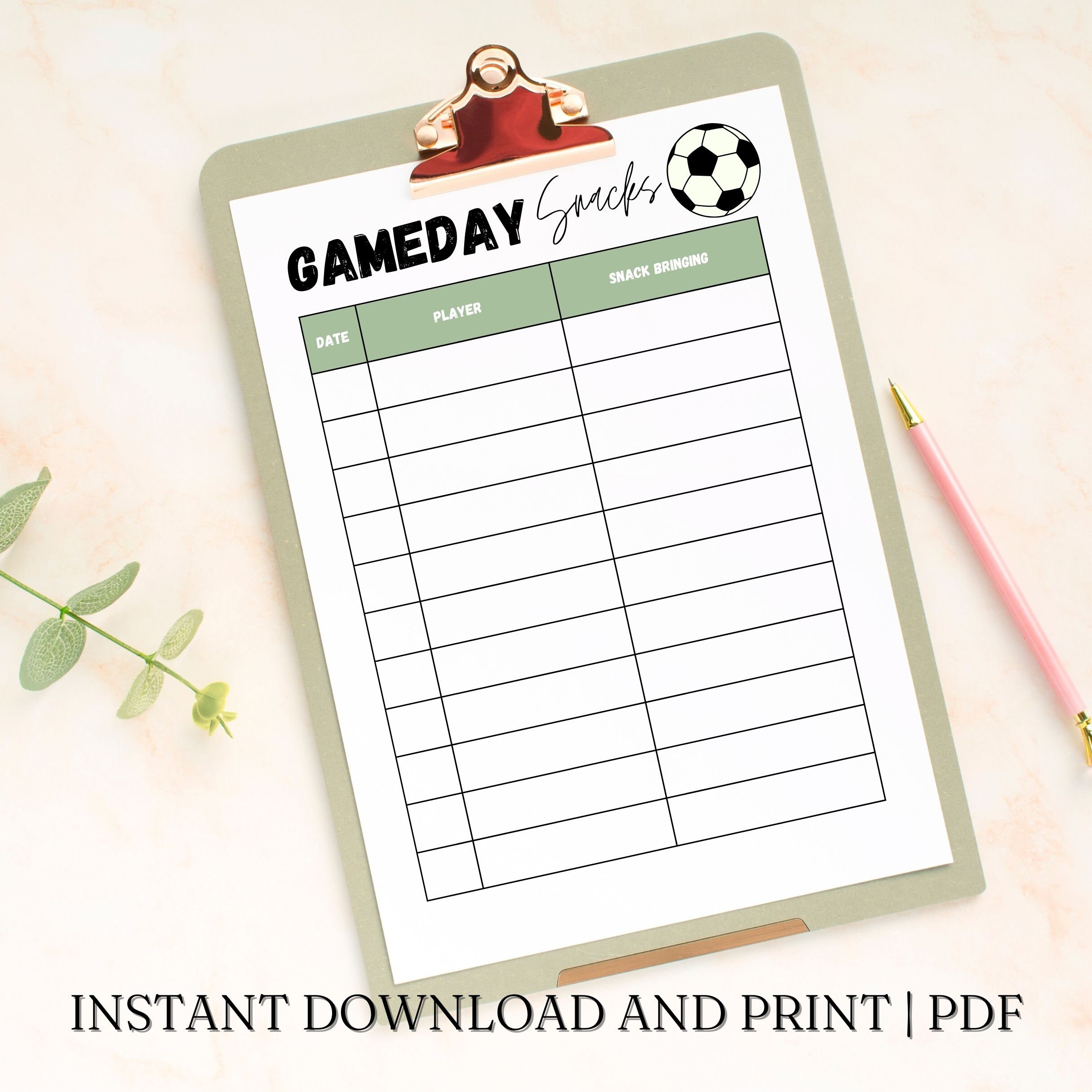 Soccer Gameday Snack Sign up Sheet PDF | Soccer Printable | Snack Sign ...