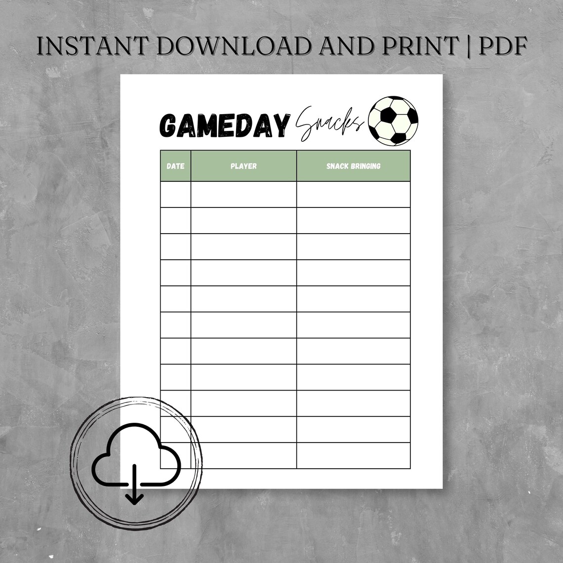 Soccer Gameday Snack Sign up Sheet PDF | Soccer Printable | Snack Sign ...