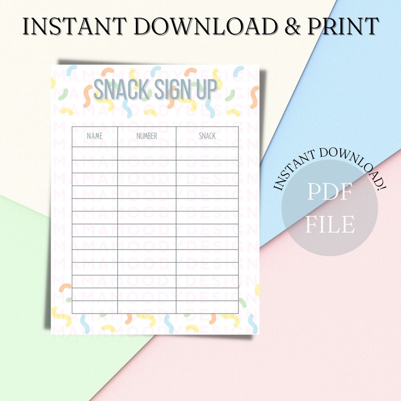 Sprinkles Snack Sign-up Sheet Pastel Class Party Snack Sign-up Sheet ...