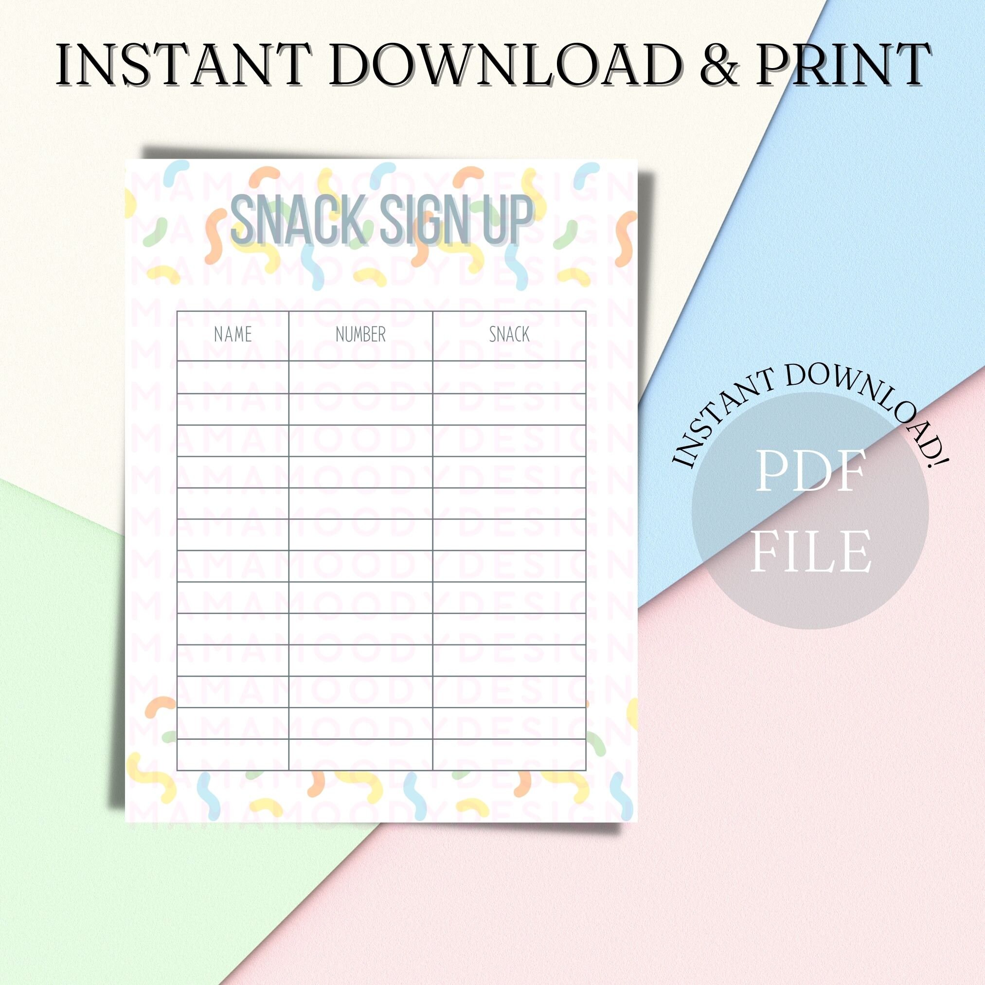 Sprinkles Snack Sign-up Sheet | Pastel Class Party Snack Sign-up Sheet ...