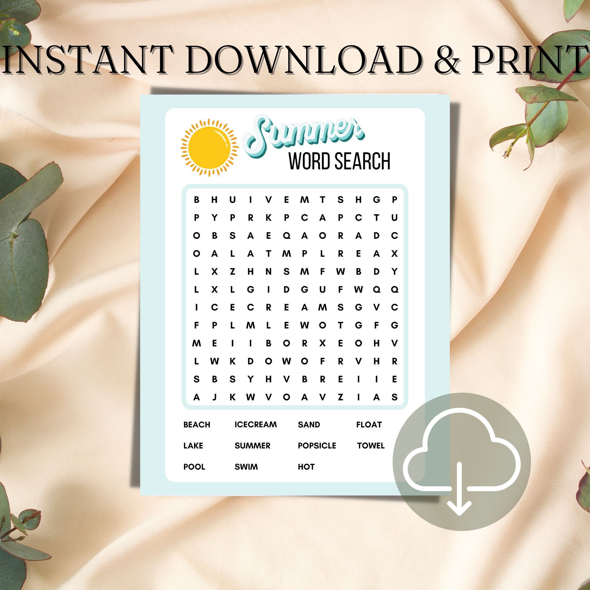 Summer Word Search for Kids | Printable Word Search | Word Puzzle for ...