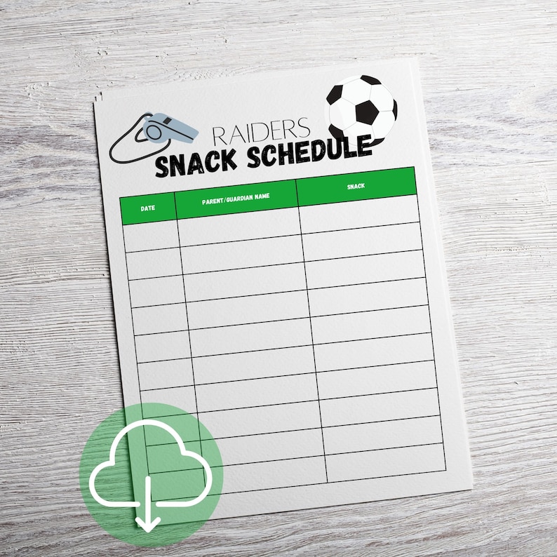 EDITABLE Sports Snack Sign up Sheet | Snack Volunteer Form | Game Day ...