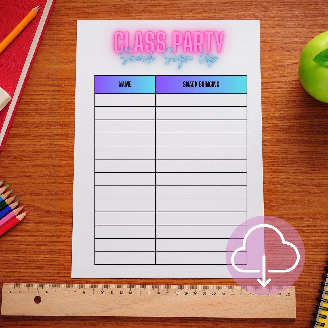 Class Party Snack Sign up Sheet | Class Party Snack Sheet | Neon Class ...